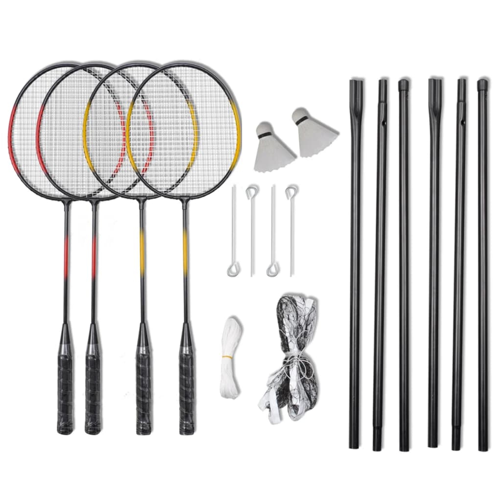 Badmintonsett med nett og 4 racketter