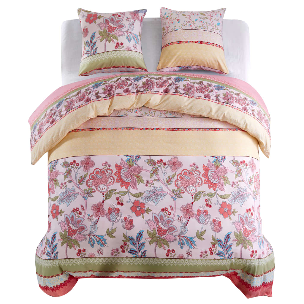 vidaXL Sengetrekk blomster/stripet rosa 200x220/80x80 cm | vidaXL.no
