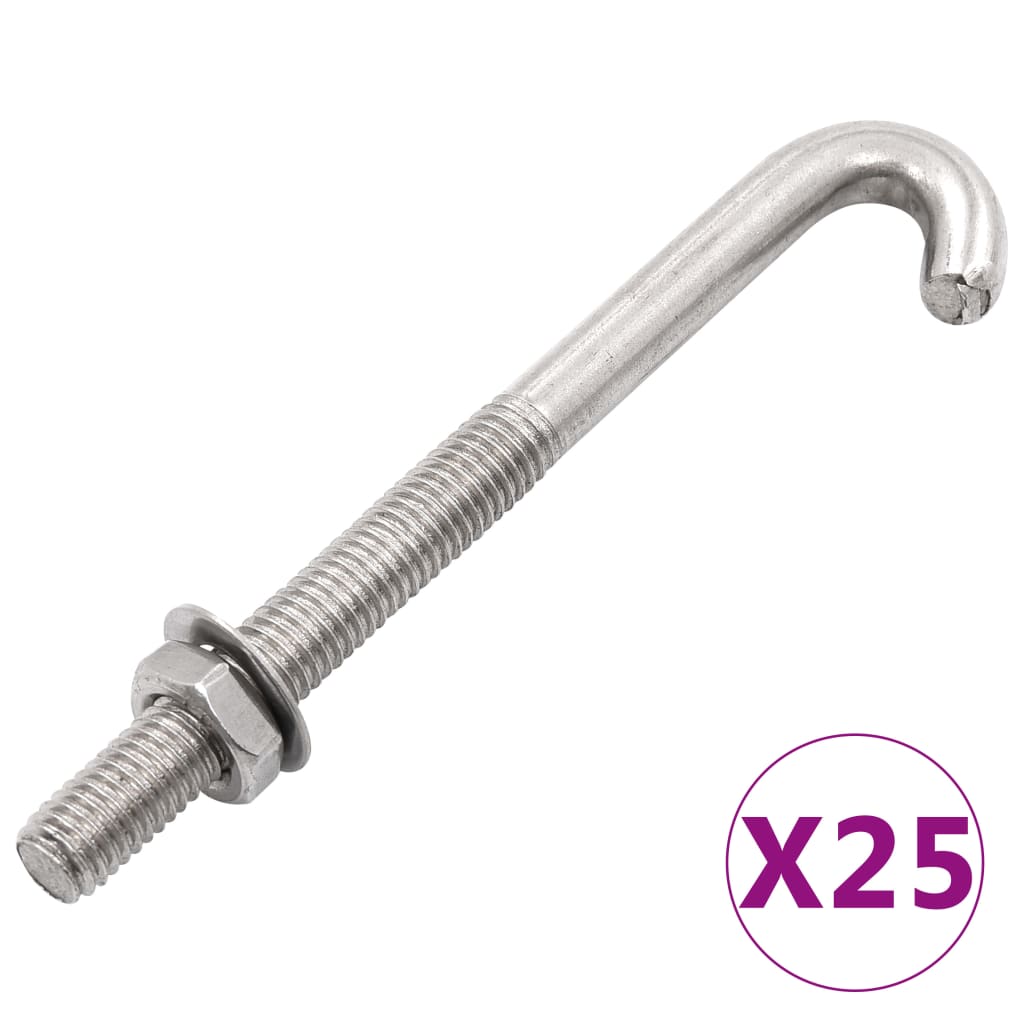 vidaXL Forankret j-bolt med mutter og skive M8x120 mm 25 sett | vidaXL.no