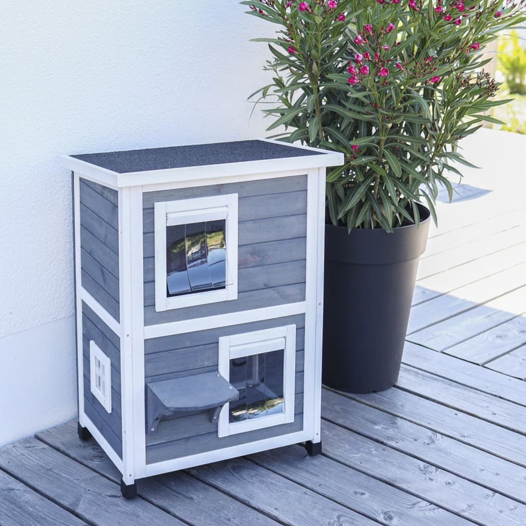 Kerbl Utendørs kattehus Family 57x55x80 cm grå og hvit | vidaXL.no