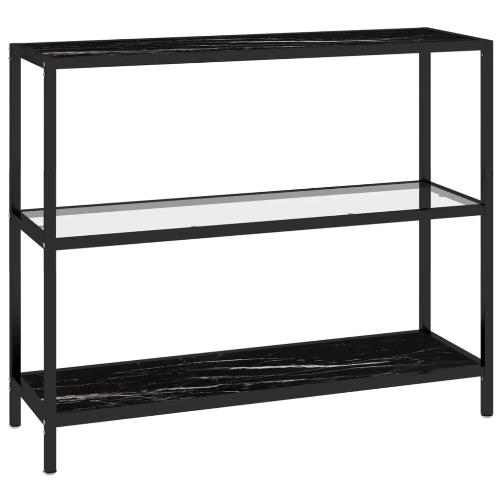 vidaXL Hylle gjennomsiktig og svart marmor 100x36x90 cm herdet glass ...