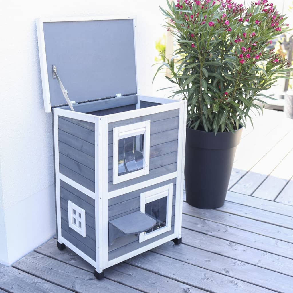 Kerbl Utendørs kattehus Family 57x55x80 cm grå og hvit | vidaXL.no